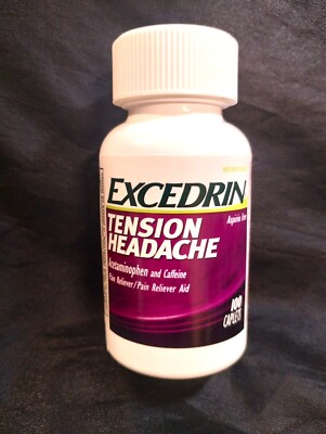 EXCEDRIN..TENSION HEADACHE..500mg ACETAMINOPHEN,65mg CAFFEINE.100 CAPS ...
