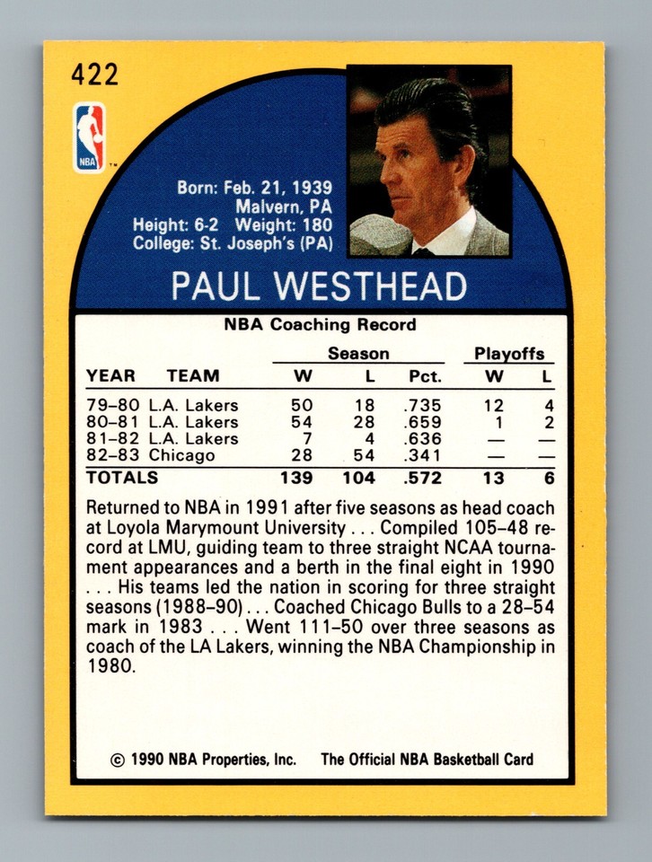 Paul Westhead #422 Denver Nuggets 1990-1991 NBA Hoops | eBay