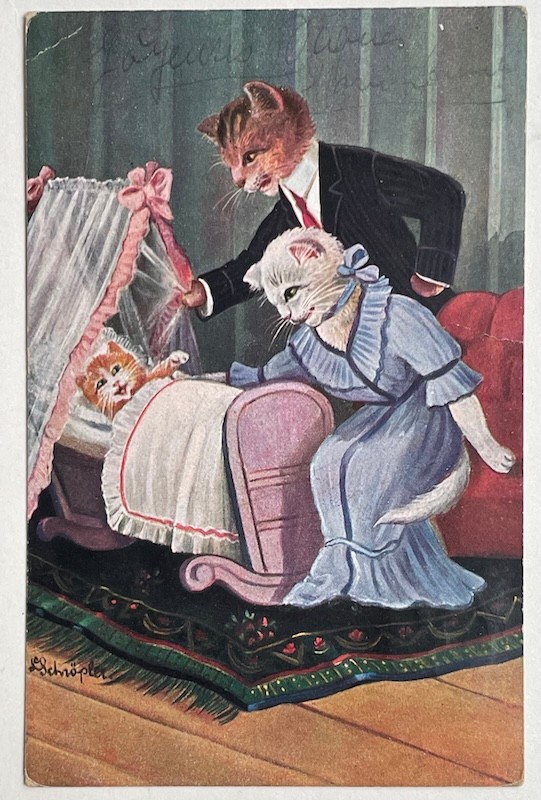 Humanized Cats Parental Happiness Kitten in cradle Schropler Old Cat PC ...