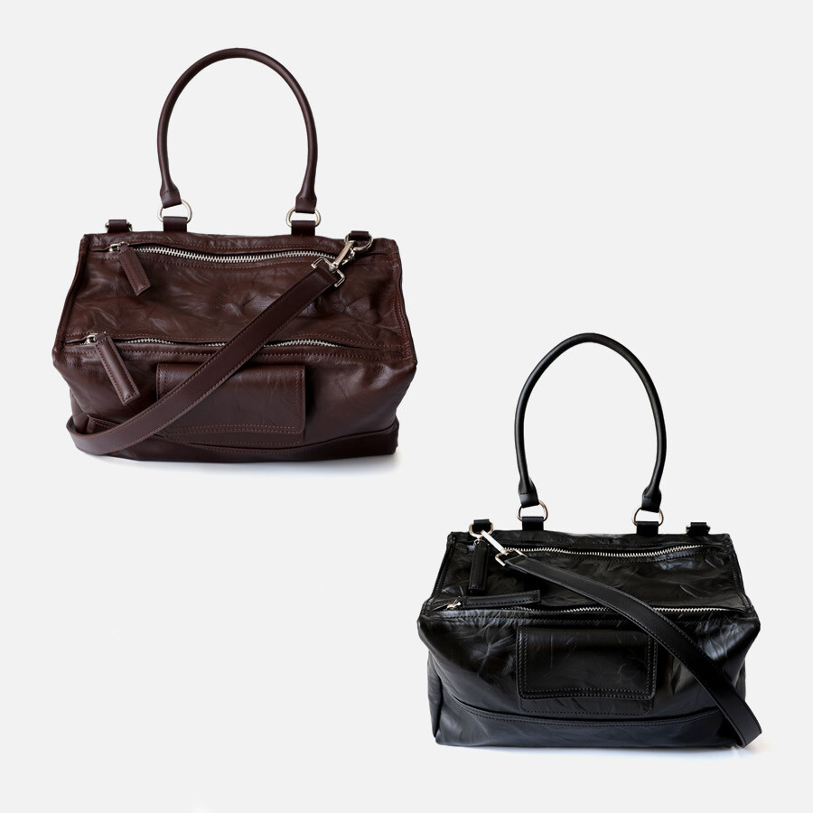 Wrinkled Real Leather Handbag Shoulder Bag Purse Tote w/ lots of pocket ...