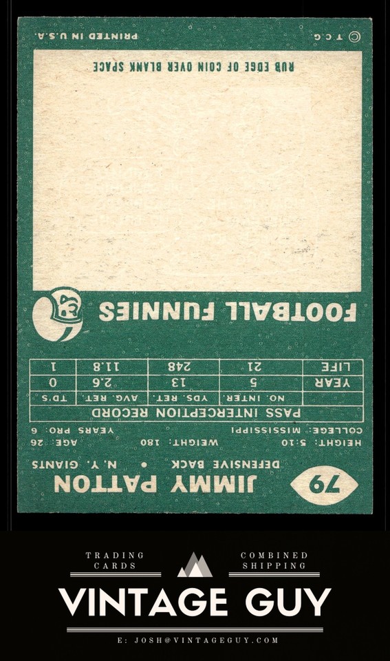 1960 Topps #79 Jimmy Patton Vintage New York Giants Football Card | eBay