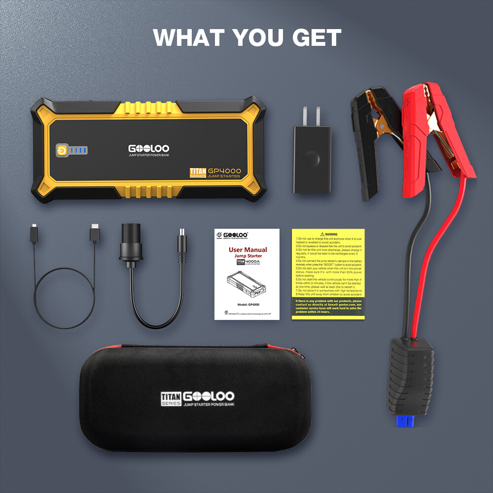 GOOLOO 4000A Jump Starter High Power Bank Portable 12 Volt Car Battery ...