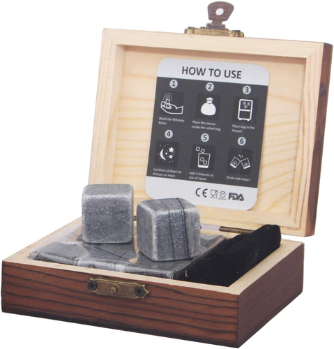 Whiskey Stones Gift Set Pack of 9 Whiskey Rocks in Engraved Wooden Gift ...