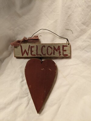 Primitive Handmade Wood Heart Welcome Sign | eBay