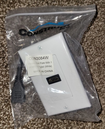 Construct Pro Decora Wall Plate with HDMI High Speed & Ethernet Pigtail ...
