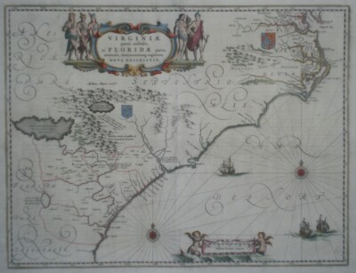 America Virginia and Florida original antique map by Blaeu c.1642 | eBay UK