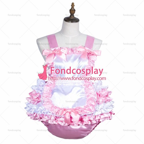 Sissy Maid Pink Satin Dress Romper Apron Panties Tailored@ | eBay