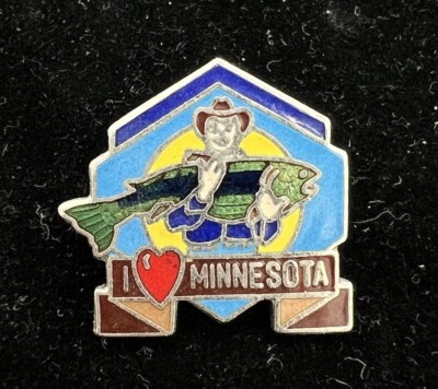 Vintage- Enamel Lapel Pin- I ️ Minnesota - Lifting A Lunker- Walleye ...