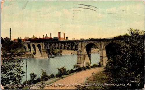 Postcard PA Philadelphia; West River Drive & P.R.R. Bridge-Schuykill ...