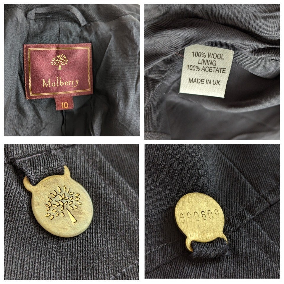 Mulberry Vintage Womens Wool Military Button Jacket Blazer Black Sz M ...