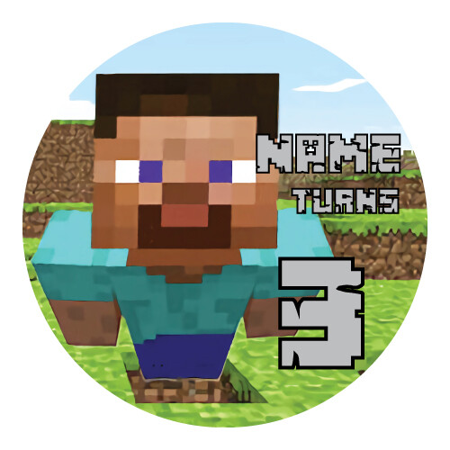 Minecraft Personalised Birthday Edible Image Cake Topper Round Frosting ...