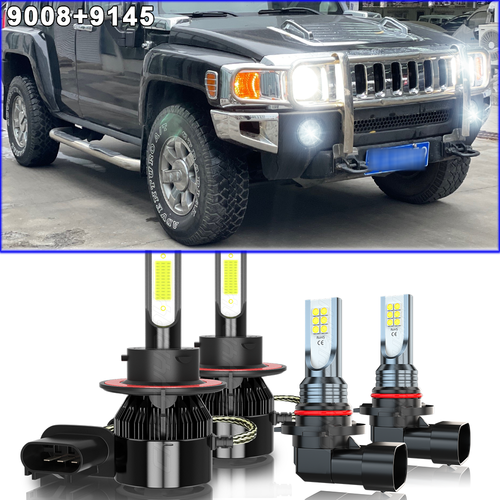 For 2006-2010 Hummer H3 LED Headlight Hi/Lo + Fog Light Bulbs Combo 4PC ...