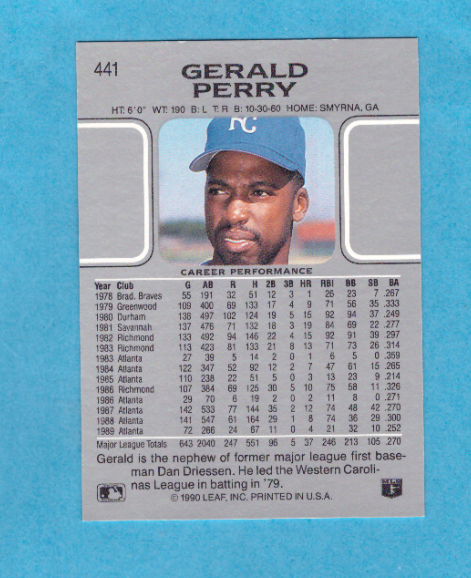 1990 Leaf Baseball card #441 Gerald Perry Royals | eBay