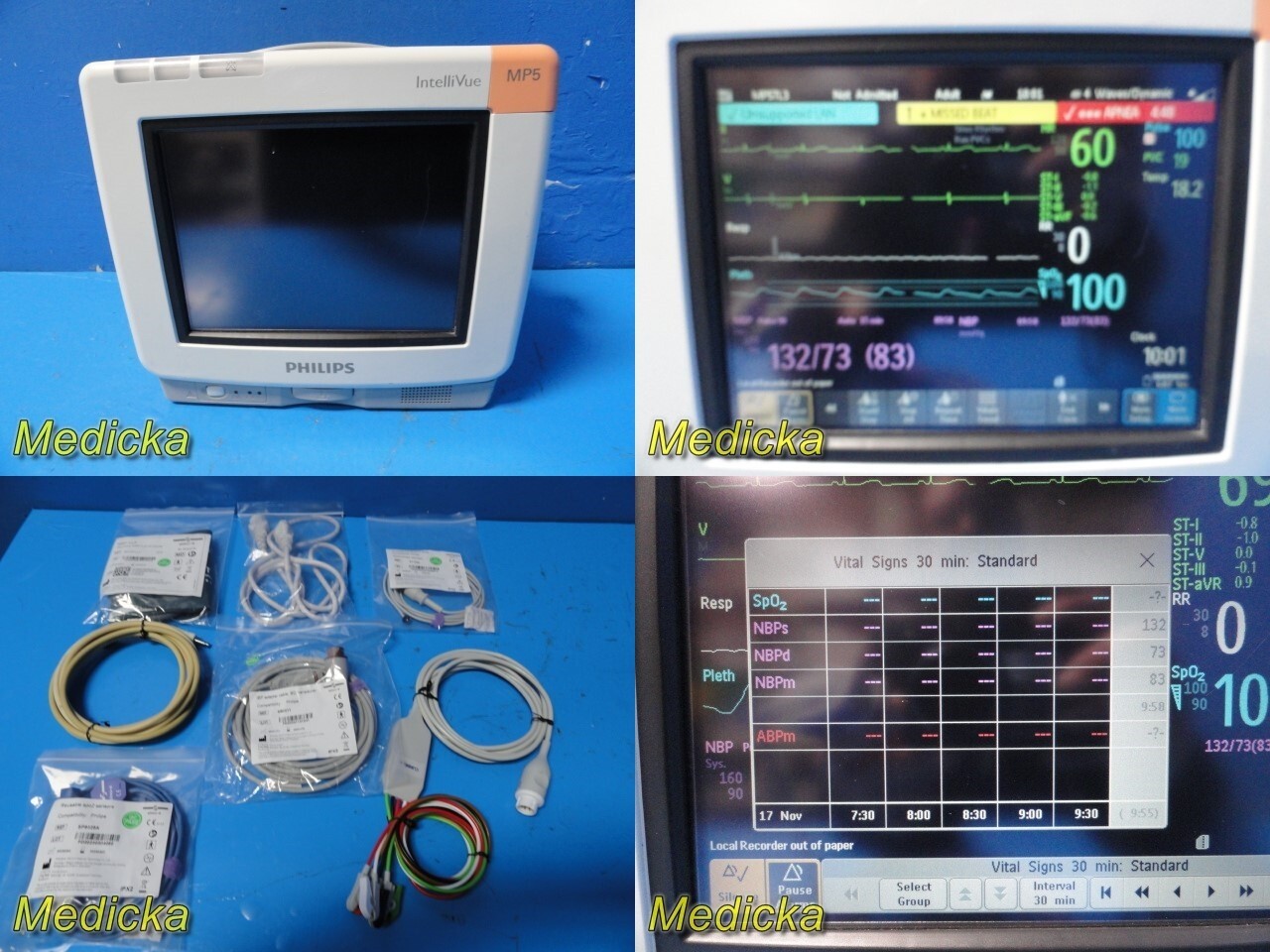 2012 Philips MP5 M8105A (865024) Monitor (NBP, SPO2, ECG, IBP, T) W ...