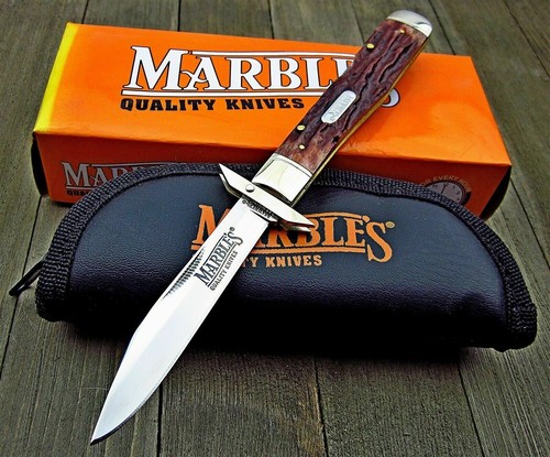 Marbles Outdoors Knives Stag Bone Handles Folding Guard Lock back ...