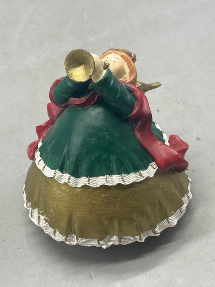 Christmas angle horn figurine gold green tree ornament 4" bare feet ...