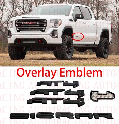 4PCS Matte Black AT4 Emblem Sierra Fit 2019-2024 GMC Sierra 1500 ...