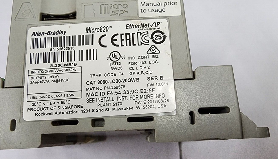 Micro820 Allen Bradley USED WORKING MICRO 820 2080-LC20-20QWB USED 820 ...