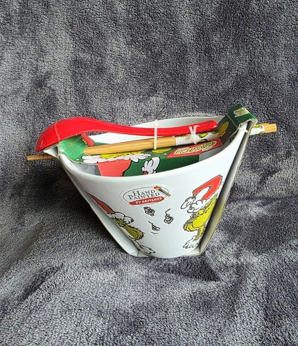 New Dr Seuss Christmas Grinch Ceramic Ramen Noodle Bowl W Red Spoon ...