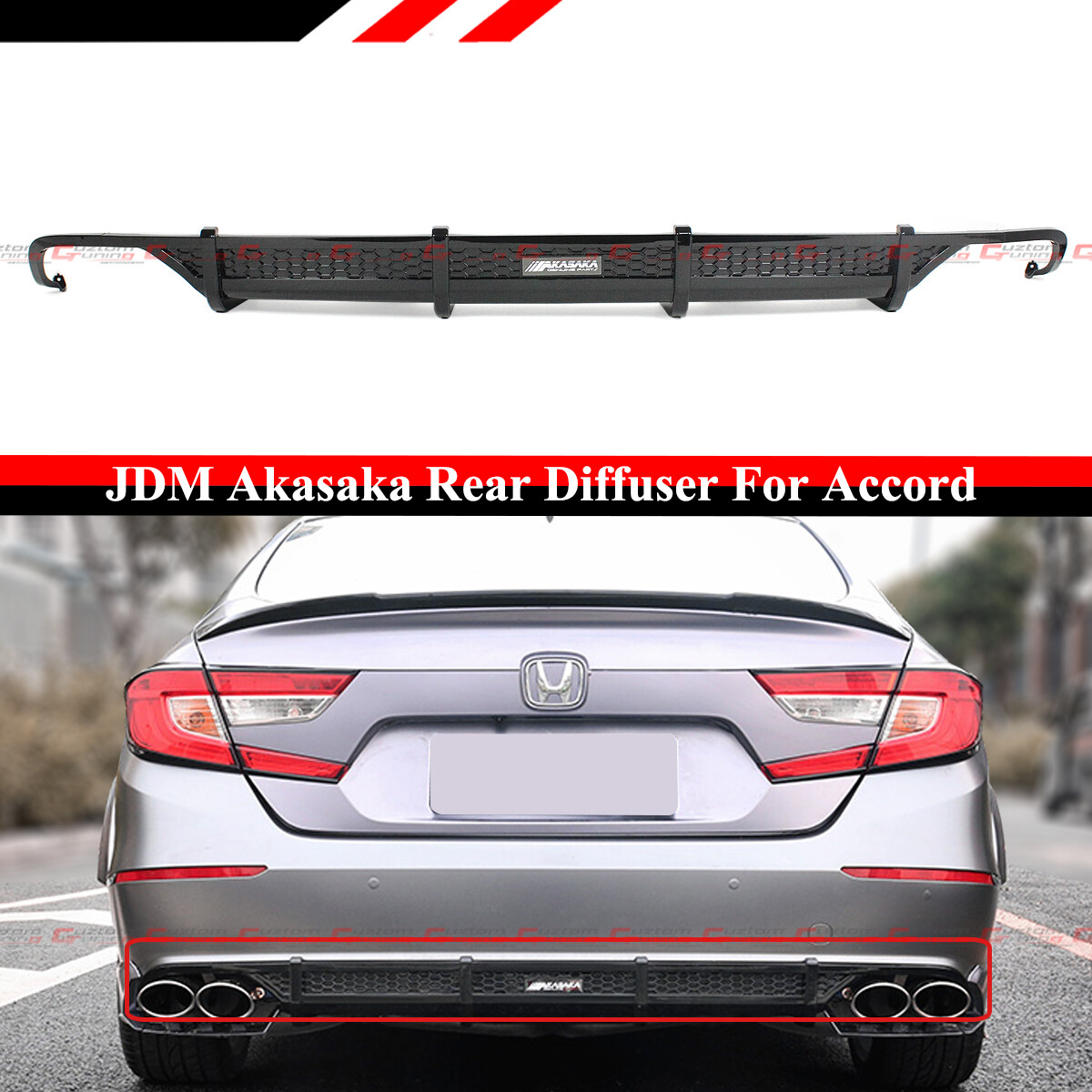 FOR 2018-2022 HONDA ACCORD SPORT AKASAKA GLOSSY BLK REAR BUMPER ...