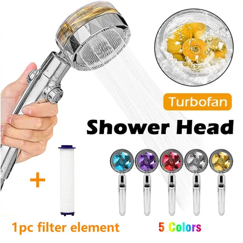 High Pressure Shower Head Adjustable 360°Rotation Turbine Water Saving ...