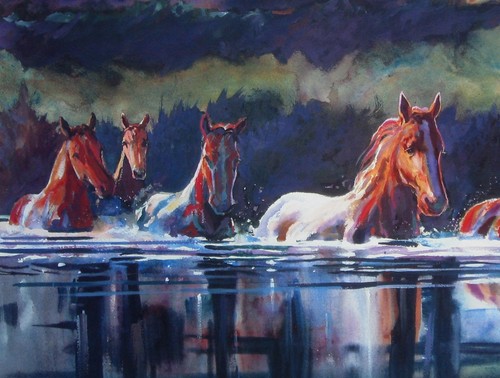 Rusty Walker, "Foggy River Crossing", poster, 19.5"h x 26.7, signed or ...