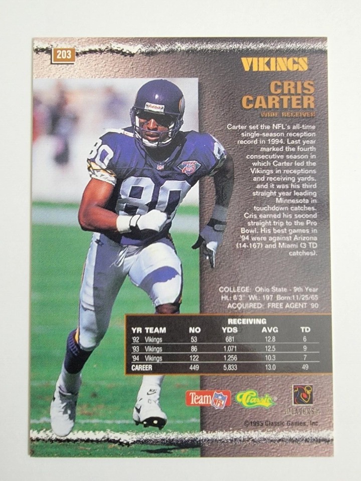 1995 Classic Pro Line - #203 Cris Carter | eBay