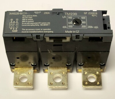 SIEMENS 3VA5220 5EC31 TM230 200 AMP TRIP Unit 3VA5 1000-2000 TRIP Amp ...