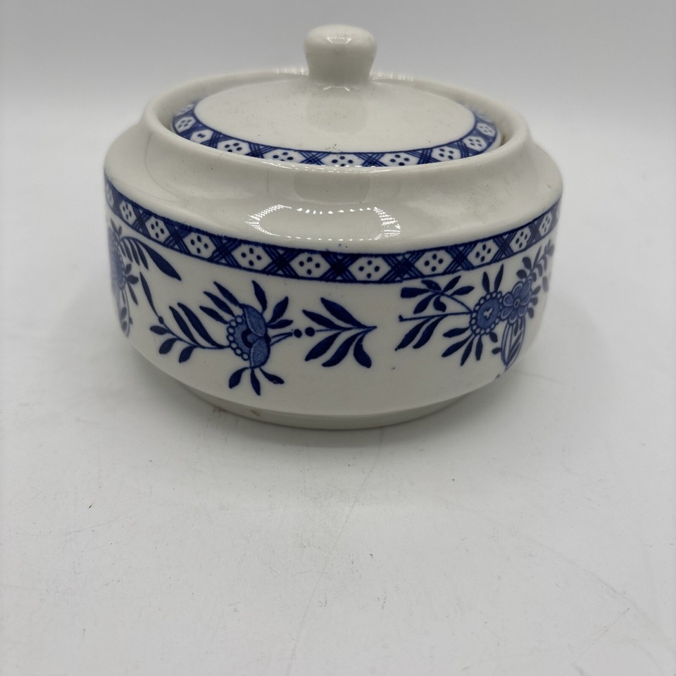 JACKSON CHINA Vintage BLUE DELPH pattern Restaurant Ware Sugar Bowl W ...