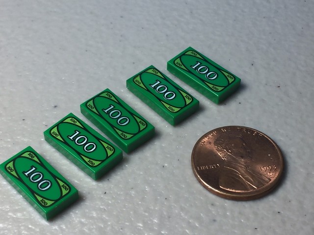 Lego City Minifig Money $100 DOLLAR BILL 1x2 Green Printed Tile - Cash ...