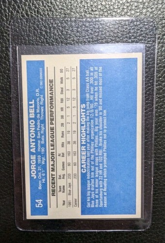 1982 DONRUSS #54 JORGE BELL ROOKIE CARD RC TORONTO BLUE JAYS | eBay