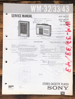 Sony WM-32 WM-33 WM-43 Radio Cassette Service Manual *Original* | eBay