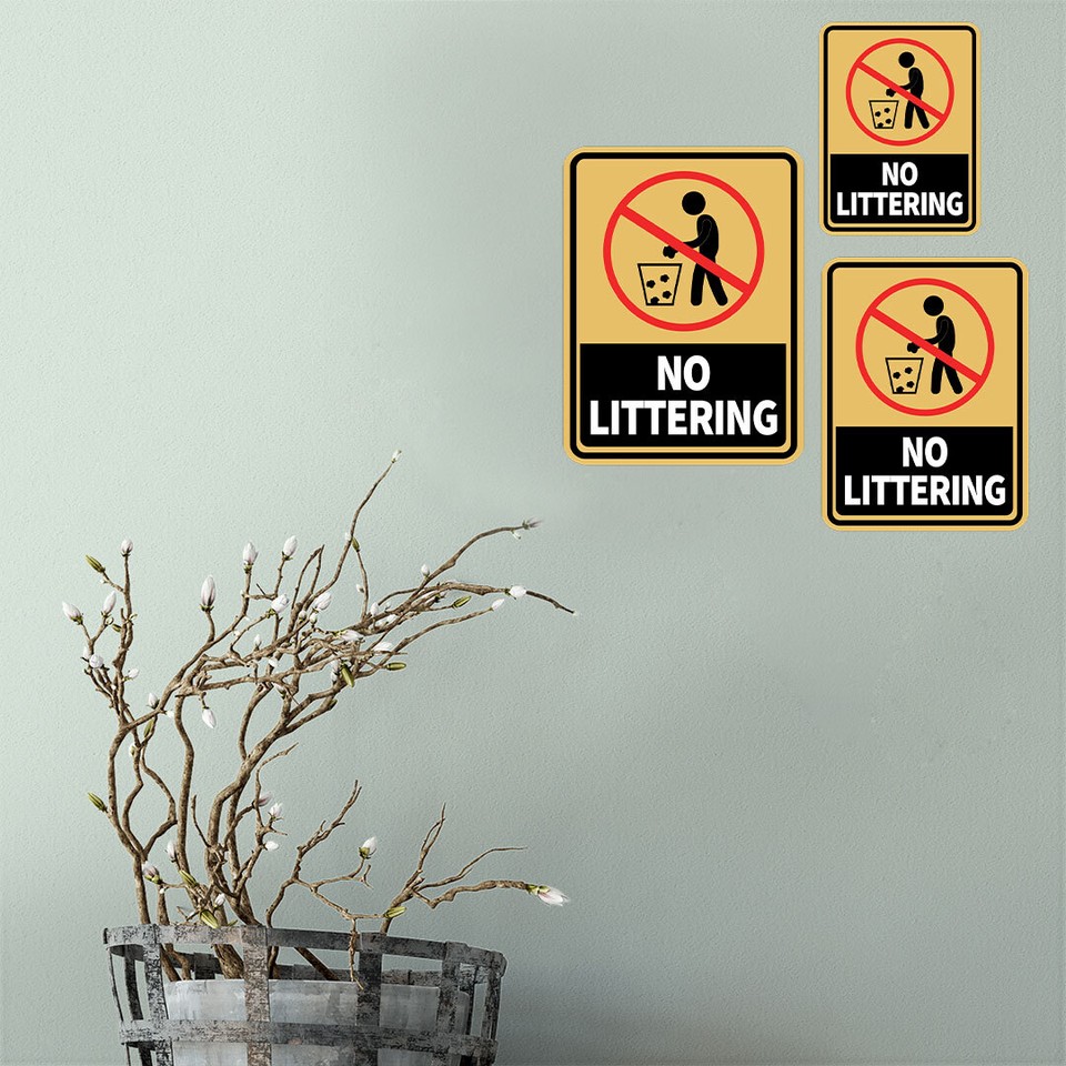 Portrait Round Plus No Littering Wall or Door Sign | Warning Signage | eBay