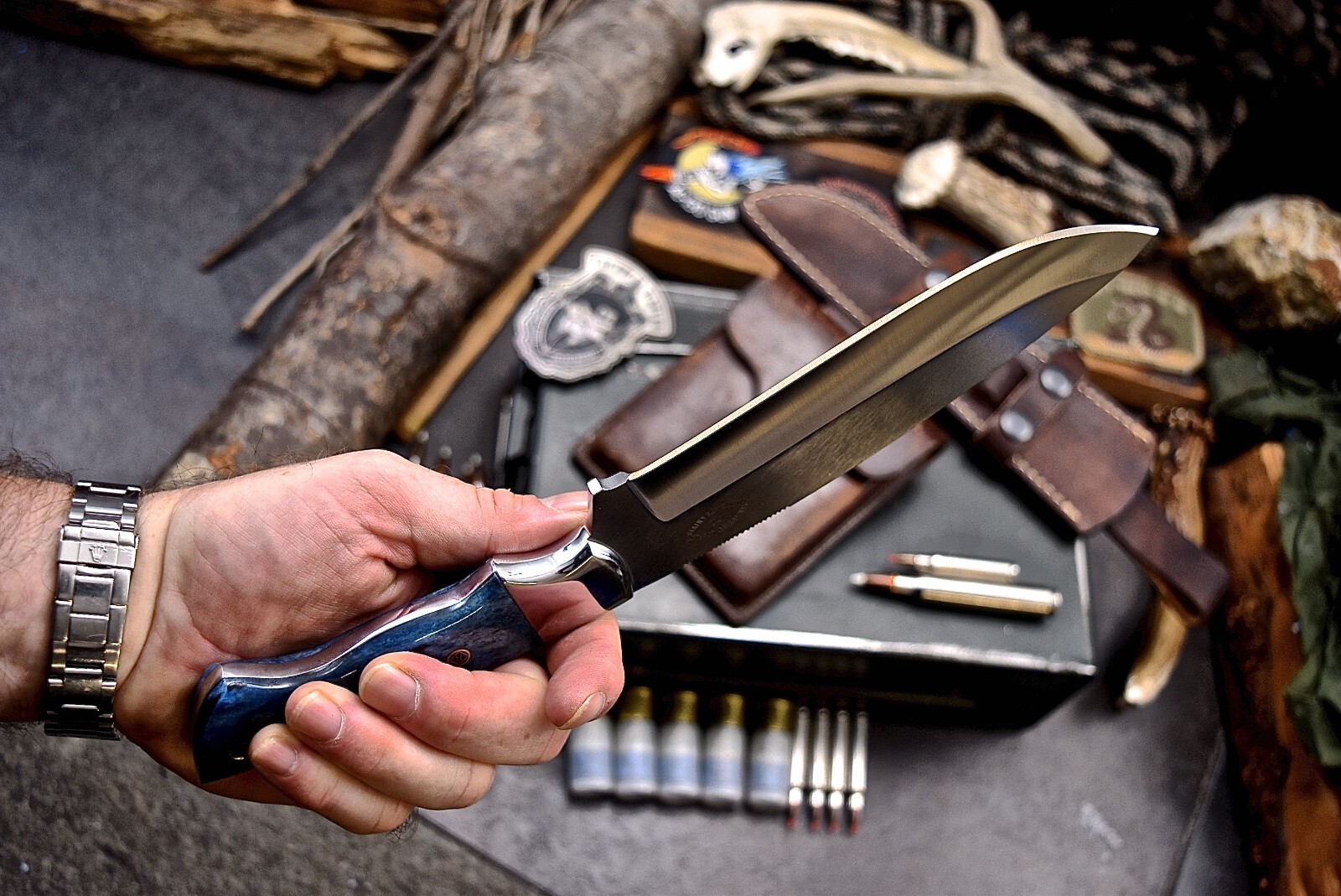 CFK Handmade D2 Custom USAF VETERAN Scrimshaw Bone Hunting Skinner ...