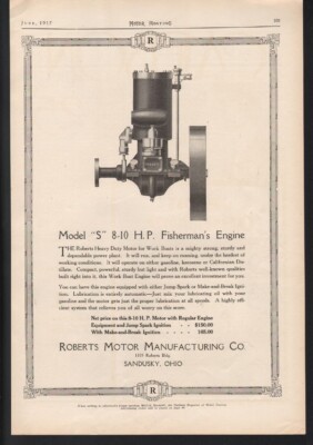1917 ROBERTS INBOARD BOAT MOTOR ENGINE SANSKY OHIO NAUTICAL MARINE FISH ...