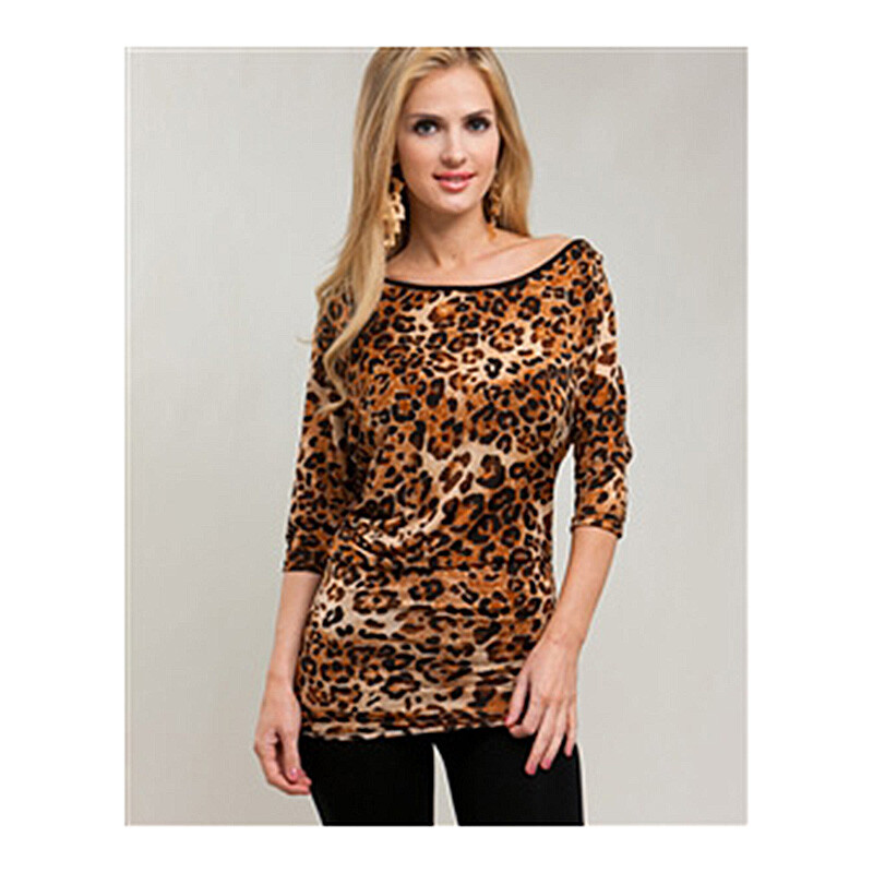 Sexy Exotic Cheetah Animal 3/4 Sleeve Raglan Fitted Tunic Blouse Top S ...