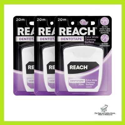 3 x Reach Dentotape Extra Wide Waxed Dental Floss 20m NEW AU FREE ...