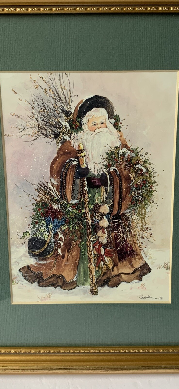 Art Santa's Bounty By Peggy Abrams Gold Frame Green Matted Christmas ...