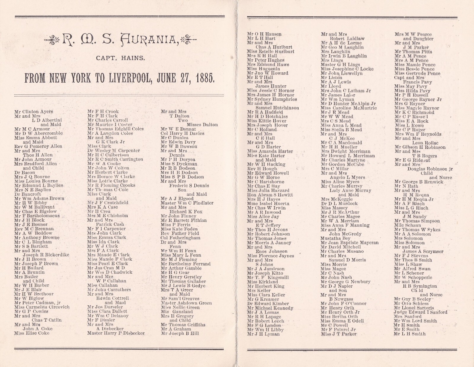 RMS AURANIA CUNARD LINE PASSENGER LIST NEW | Grelly USA