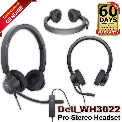 Dell WH3022 Pro USB-A On-Ear Stereo Headset w/ Mic TP8TV HVT37 520-AATL ...
