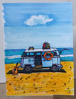Retro Bus Original painting Beach Summer vacation Art illustration 8x5 ...