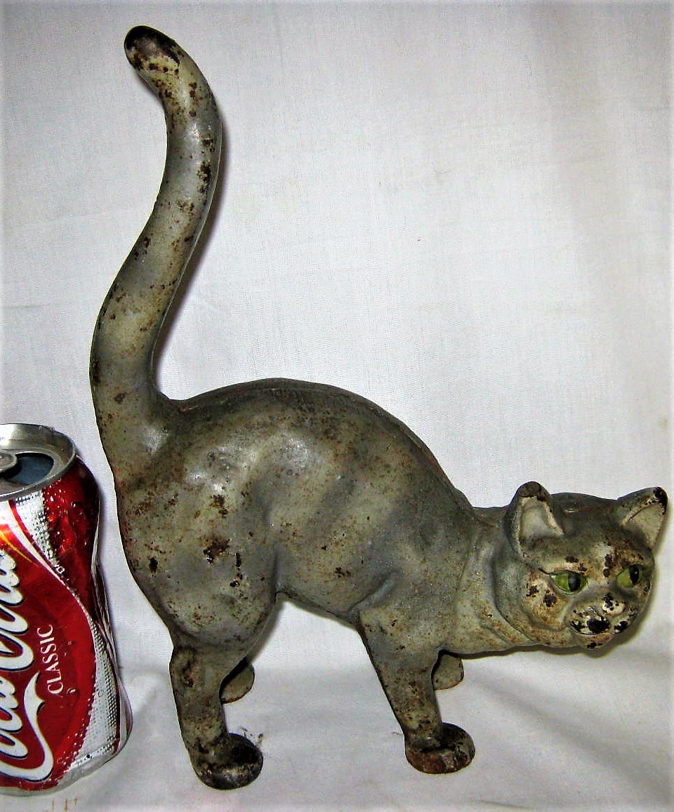 "BEST!!" ANTIQUE HUBLEY TOY CO. USA STRIPE TABBY CAST IRON CAT STATUE ...