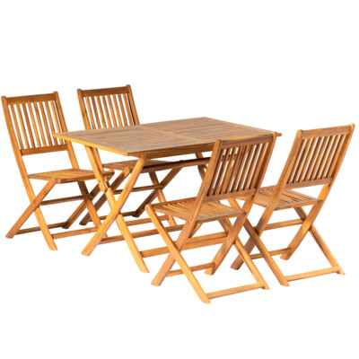 5PCS Acacia Wood Outdoor Dining Set Folding Table w/ 4 Chairs Patio ...