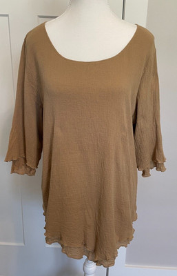 SOFT SURROUNDINGS Womens Siesta Kay TOP 3/4 Sleeve TAN Crinkle Size L ...