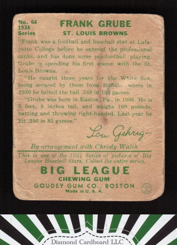 1934 Goudey (R320) #64 Frank Grube POOR | eBay