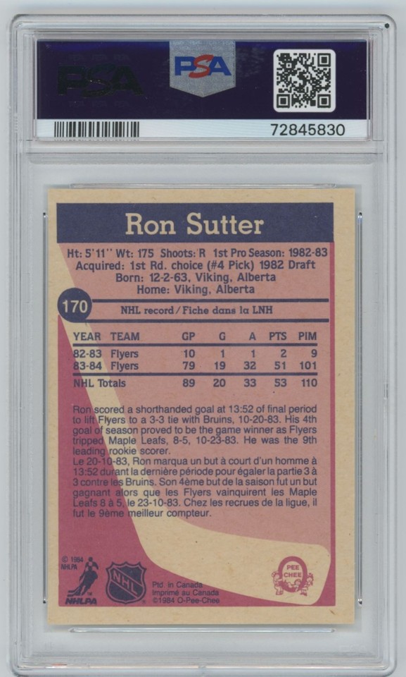 1984 O-Pee-Chee Hockey Ron Sutter 170 Philadelphia Flyers PSA 7 | eBay