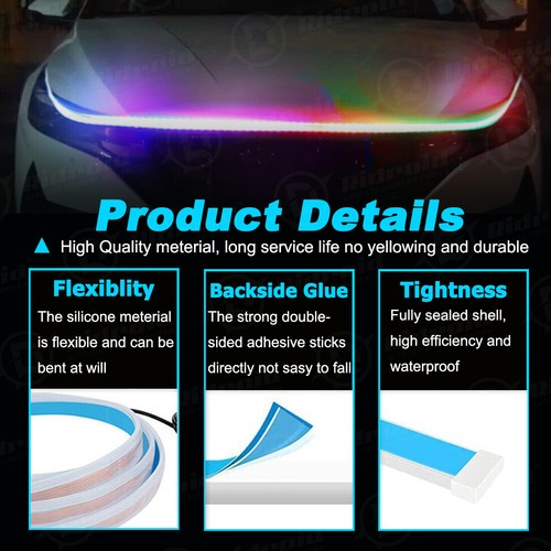 1.5m Waterproof Flexible Car Engine Hood DRL RGB LED Daytime Running ...