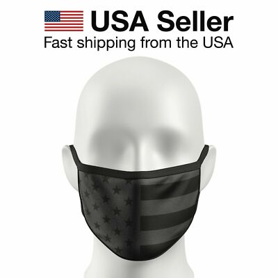 US USA American Flag Black Tactical Face Mask Cloth Fabric Washable ...