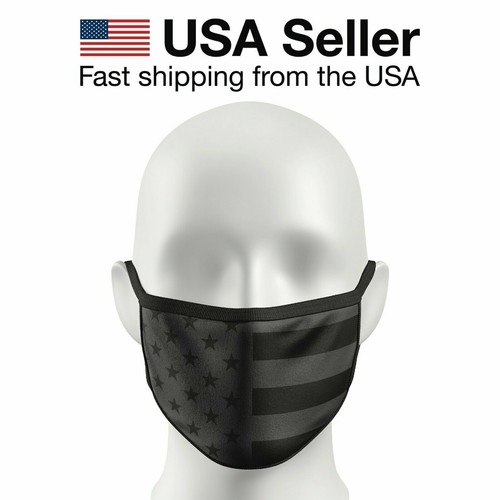 US USA American Flag Black Tactical Face Mask Cloth Fabric Washable ...