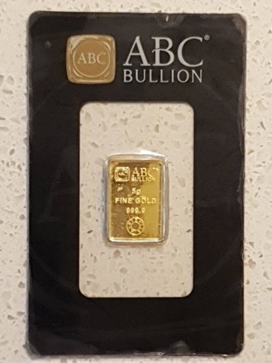 ABC Certified Minted Gold Bullion 5 grams 99.99 Fine 24Kt Solid Gold ...